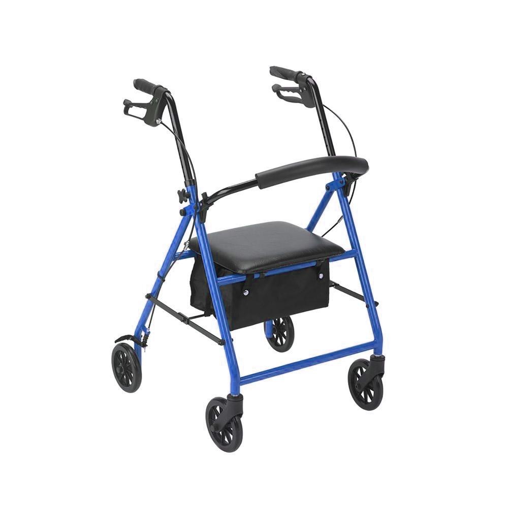 Steel 4 Wheel Rollator with 6" Wheels | Lightweight Walker with Seat ...