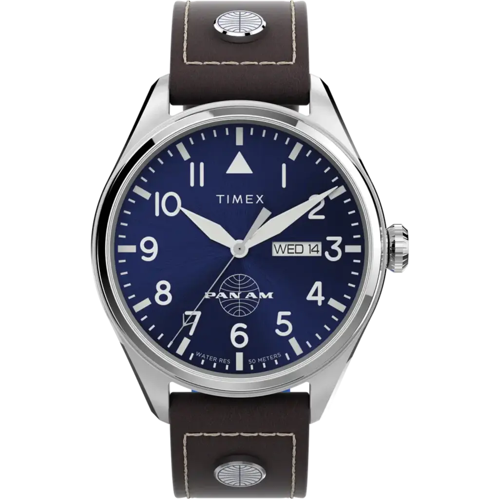 Timex X Pan Am Day-Date 42mm Leather Strap Watch ️ - Planewear