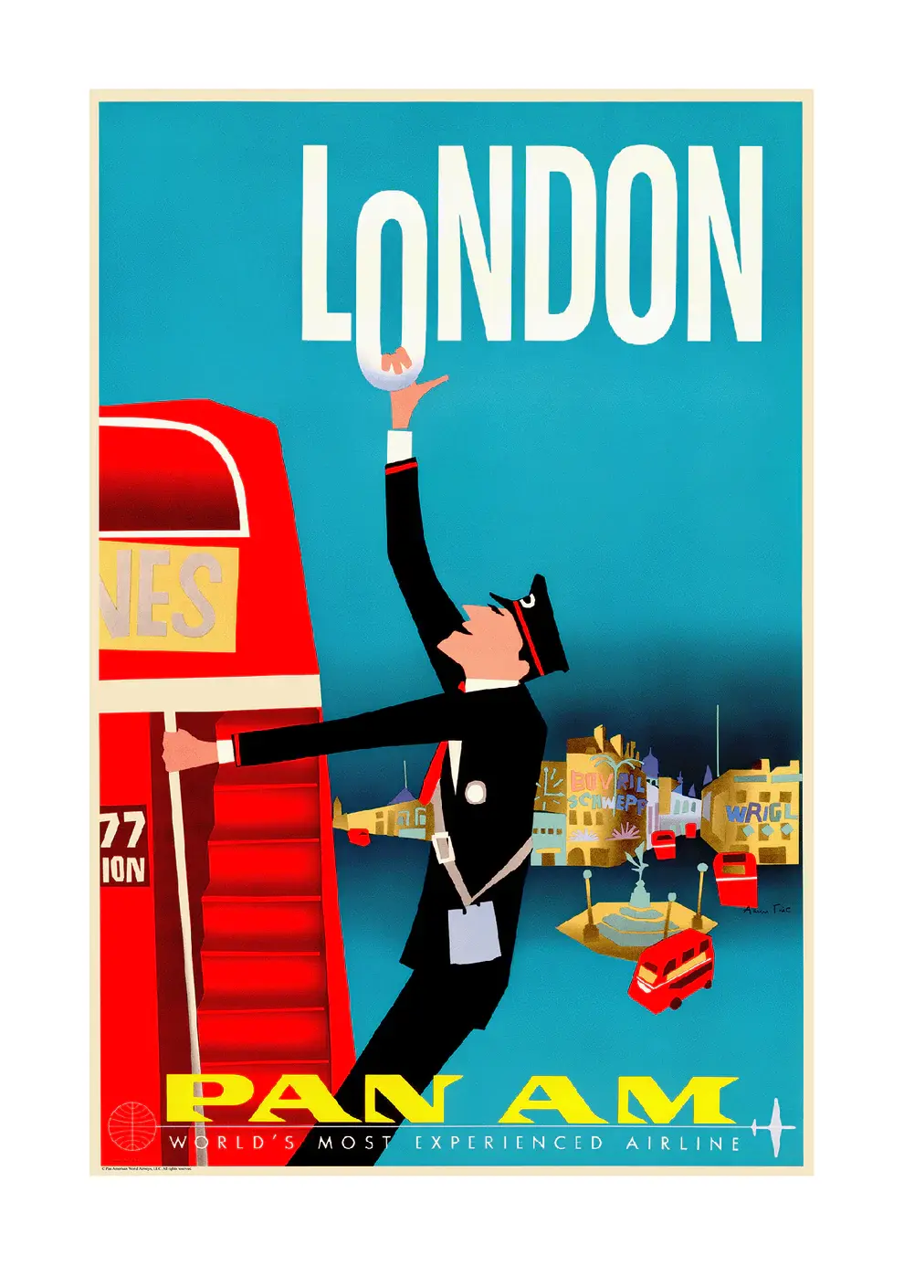 Poster: Pan Am London , 1950s 'Red Double Decker' ️ - Planewear