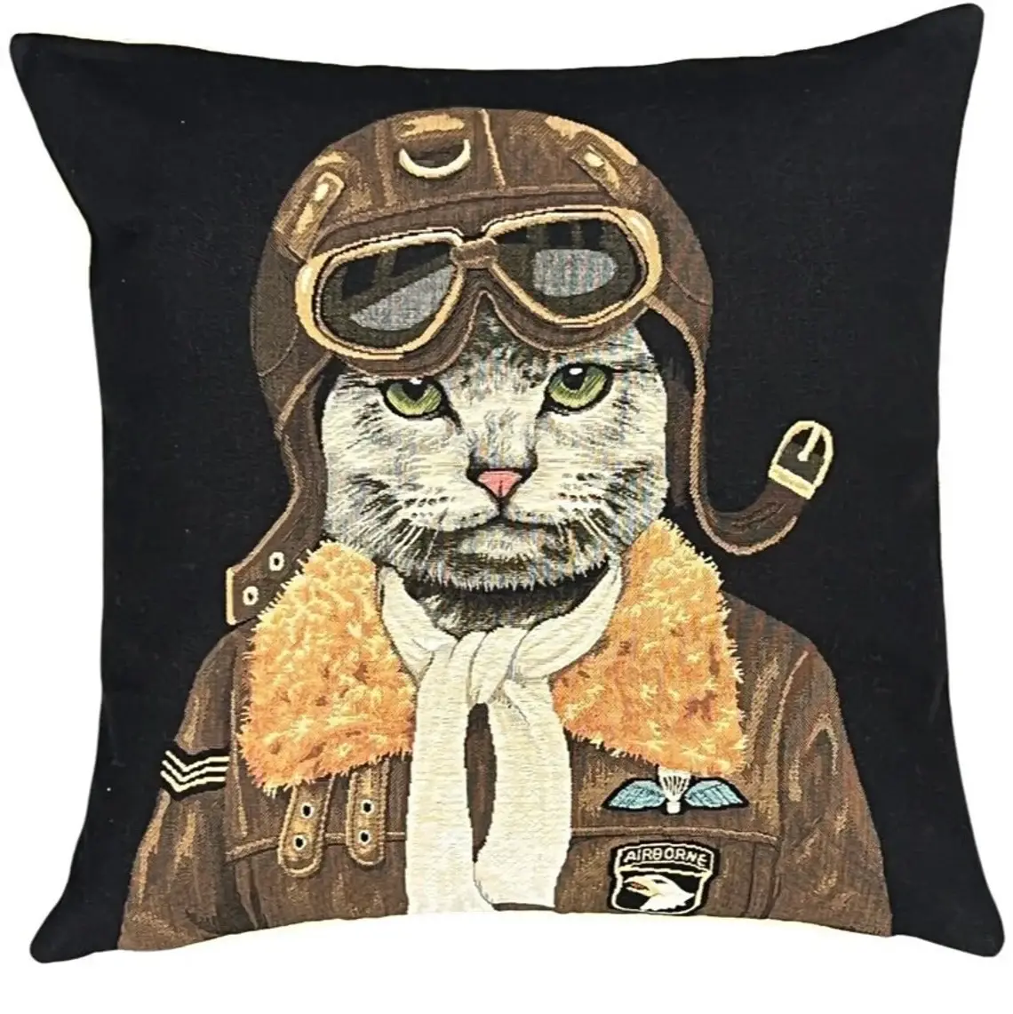 Jacquard Tapestry Cushion Cover, Top Gun Cat - Planewear