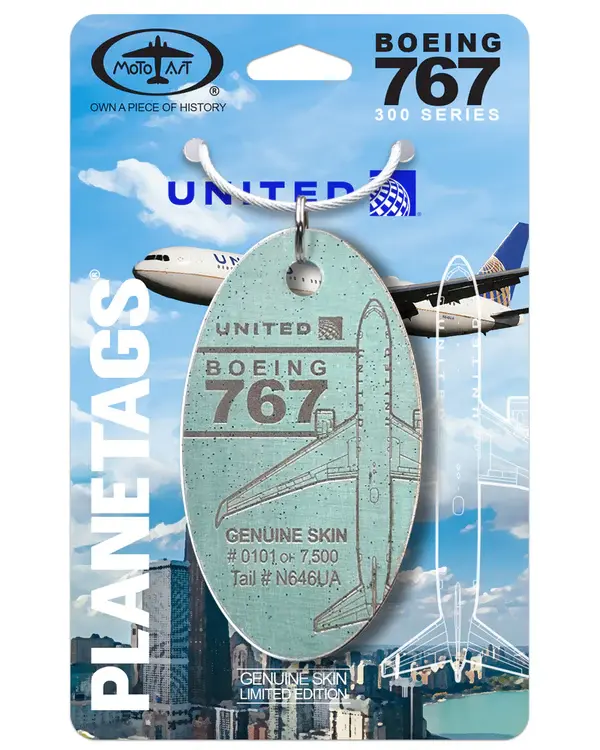 Plane Tag United Boeing 767 Bare Metal Green ️ - Planewear
