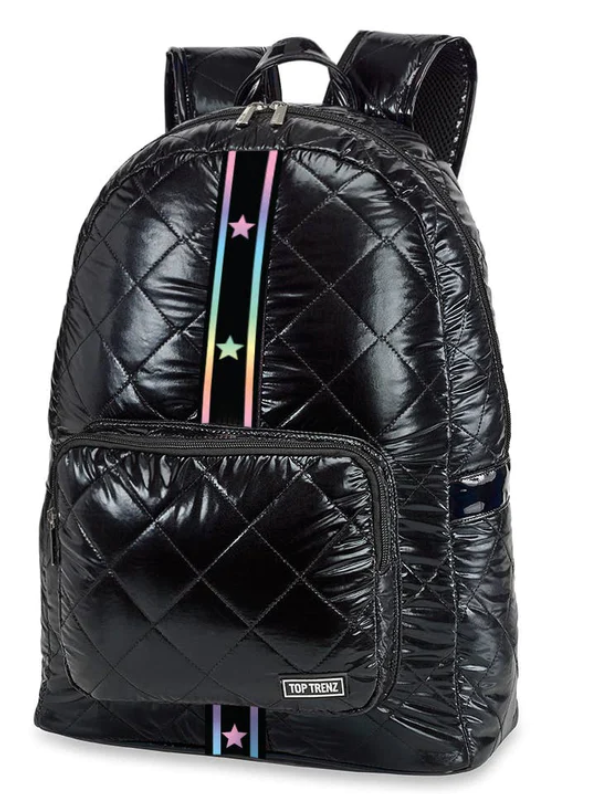 Black Daimond Stitch Backpack With Gradient Star Straps - Angellina's ...