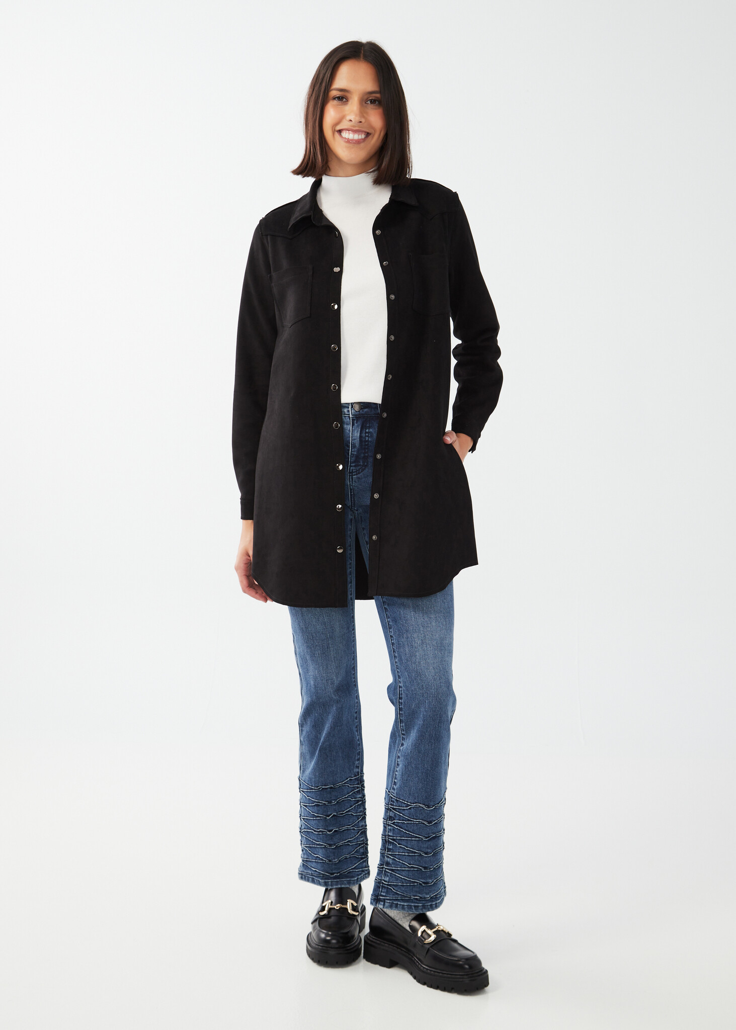 FDJ 1683407 FAUX SUEDE SHACKET BLACK - JEANS UNLIMITED - Parry Sound, ON