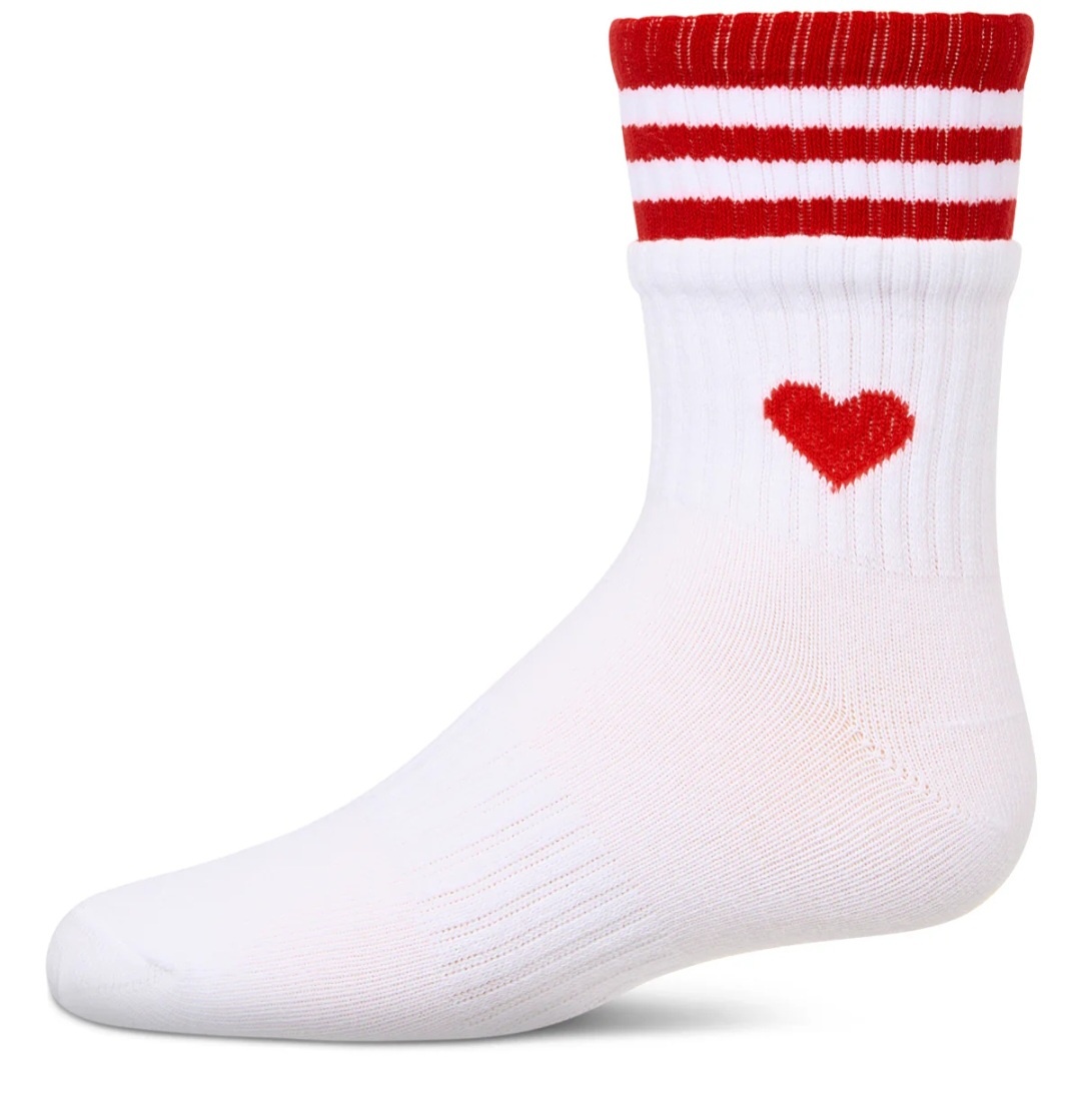 Memoi Girl Sport Rib Heart Crew Socks - Sox World Plus