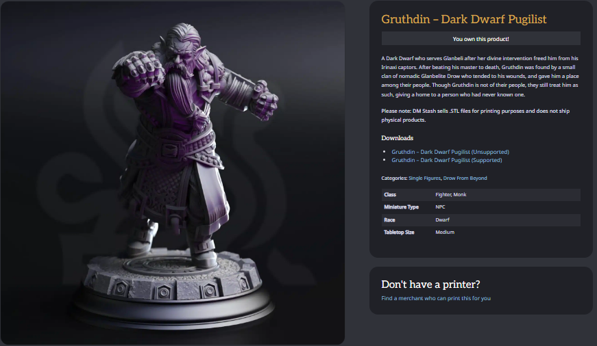 DM Stash 3D Printed Mini - Gruthdin - Dark Dwarf Pugilists - Small ...