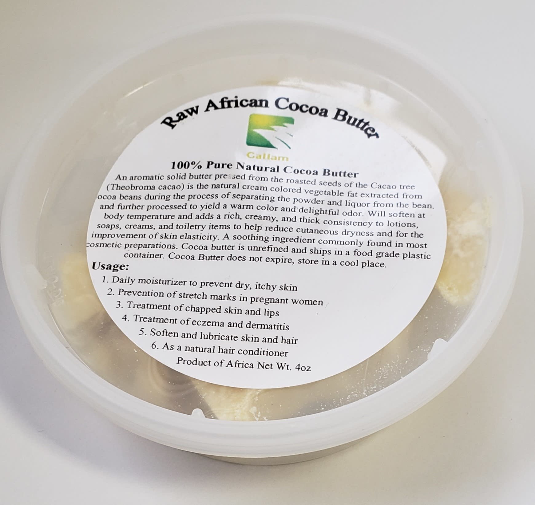 Gallam Natural Products Gallam Raw Cocoa Butter 4oz - 109Beauty