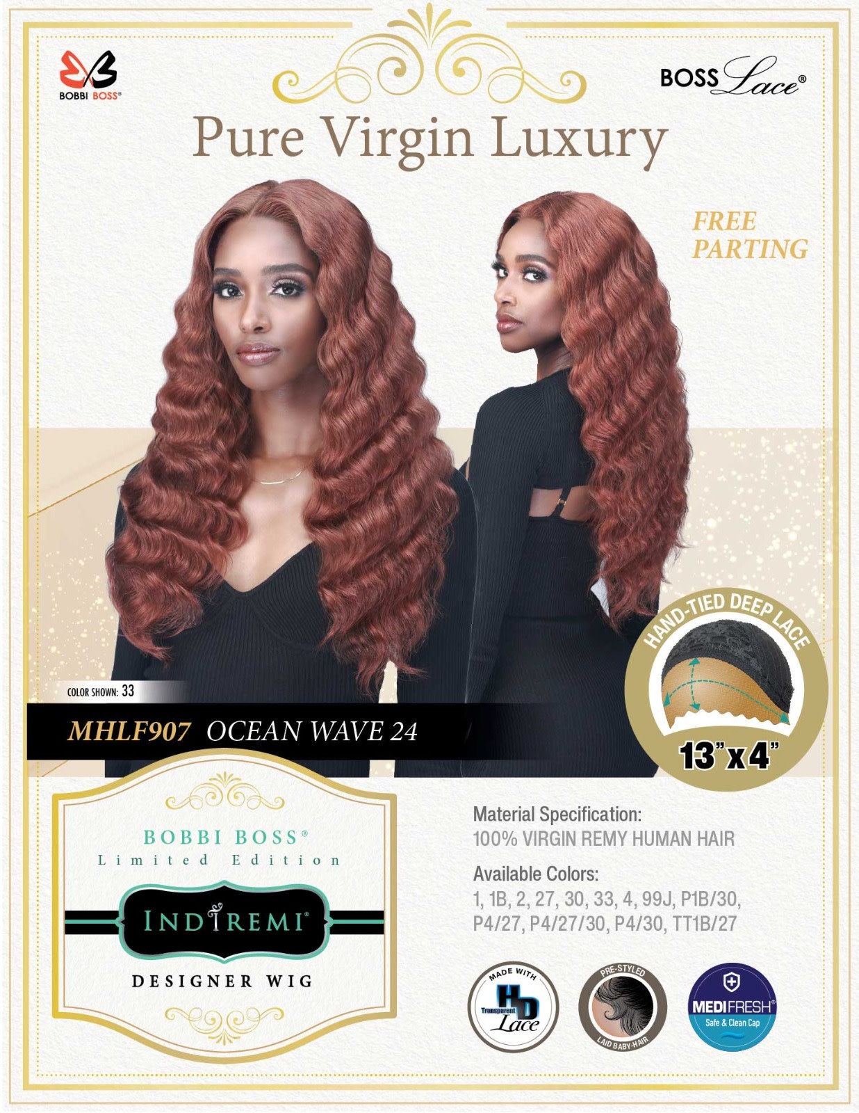 Indi Remi MHLF907 13X4 Pure Virgin Ocean Wave 24" - 109Beauty