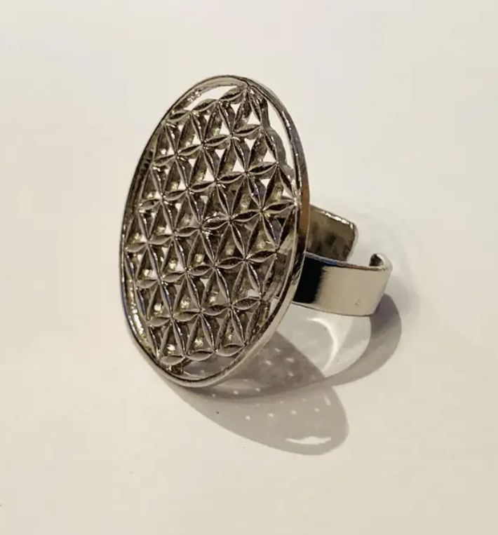 Triangles Grid Ring - Chrome Plated Brass, Egypt - Village Goods