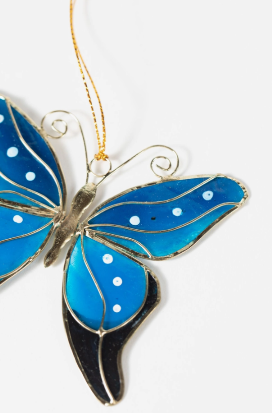 Blue Butterfly Capiz Ornament, Philippines - Village Goods