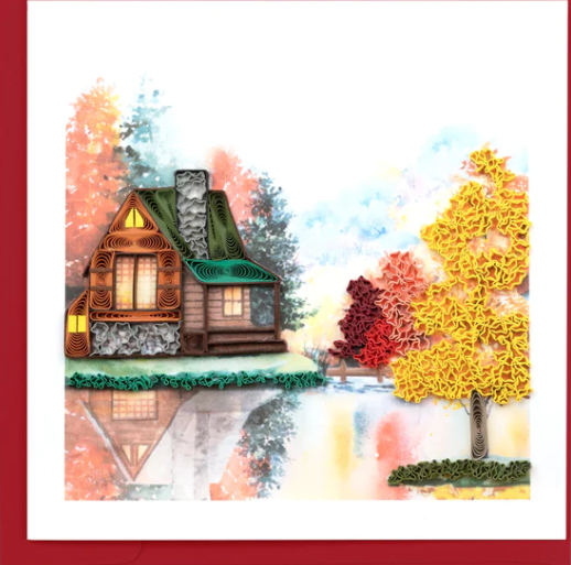Quilled Cozy Autumn Cabin Card, Vietnam - Village Goods