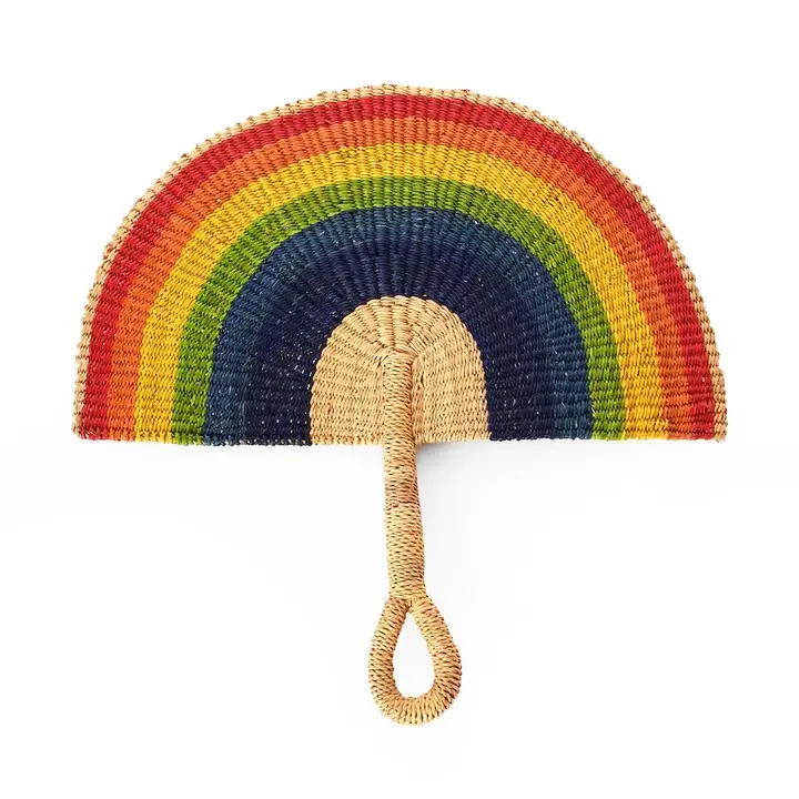 Rainbow Elephant Grass Half-Moon Hand Fan - Village Goods
