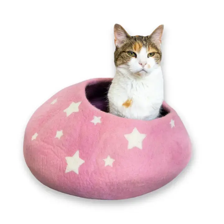 Felt Cat Cave - Pink Midnight Stars - Village Goods