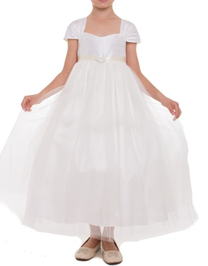 BP222 - HOLY COMMUNION - Silk Top Dress With Sash And Brooch - BLUSH Guam
