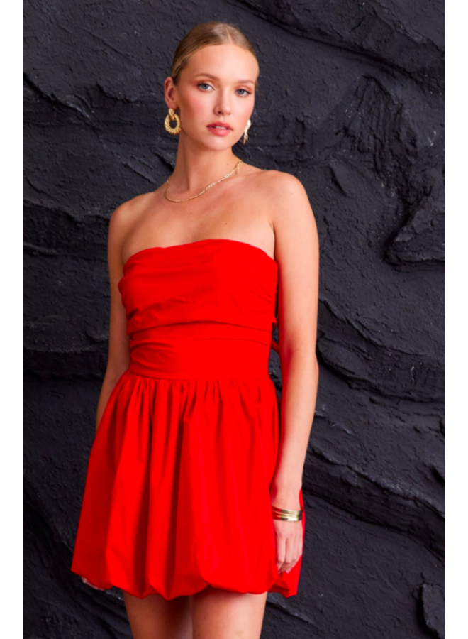Bubble Hem Mini Dress w/ Tie Back - Red - Miss Monroe Boutique
