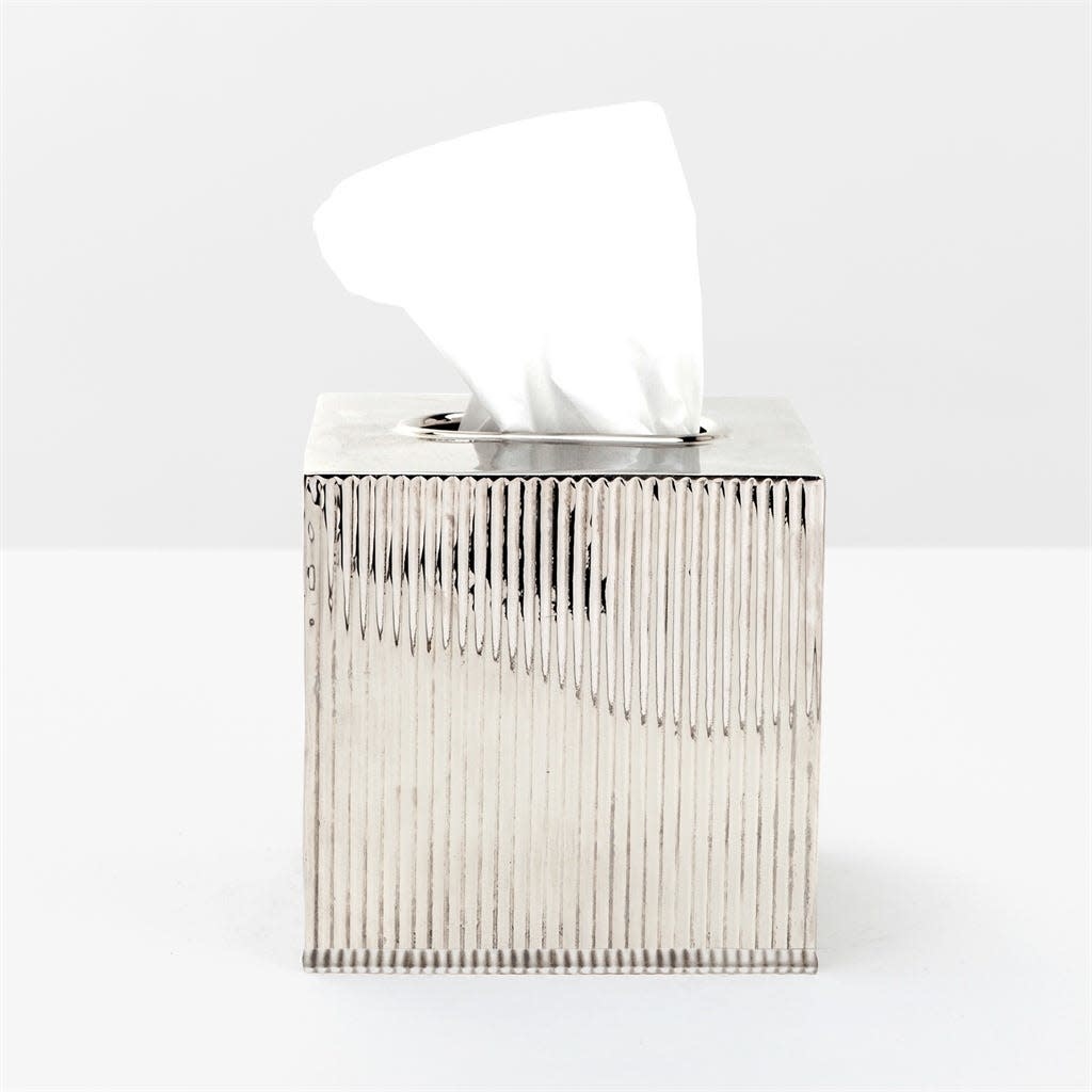 Redon Ribbed Tissue Box, Nickel - The Collector's House