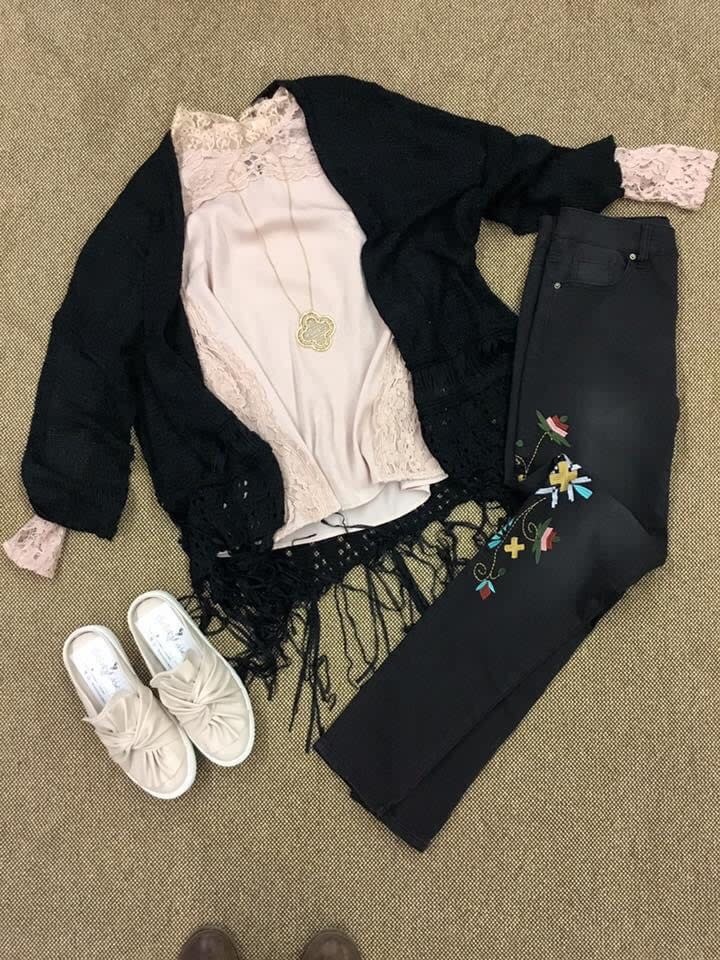 Black Embroidered Jeans - Blanton-Caldwell