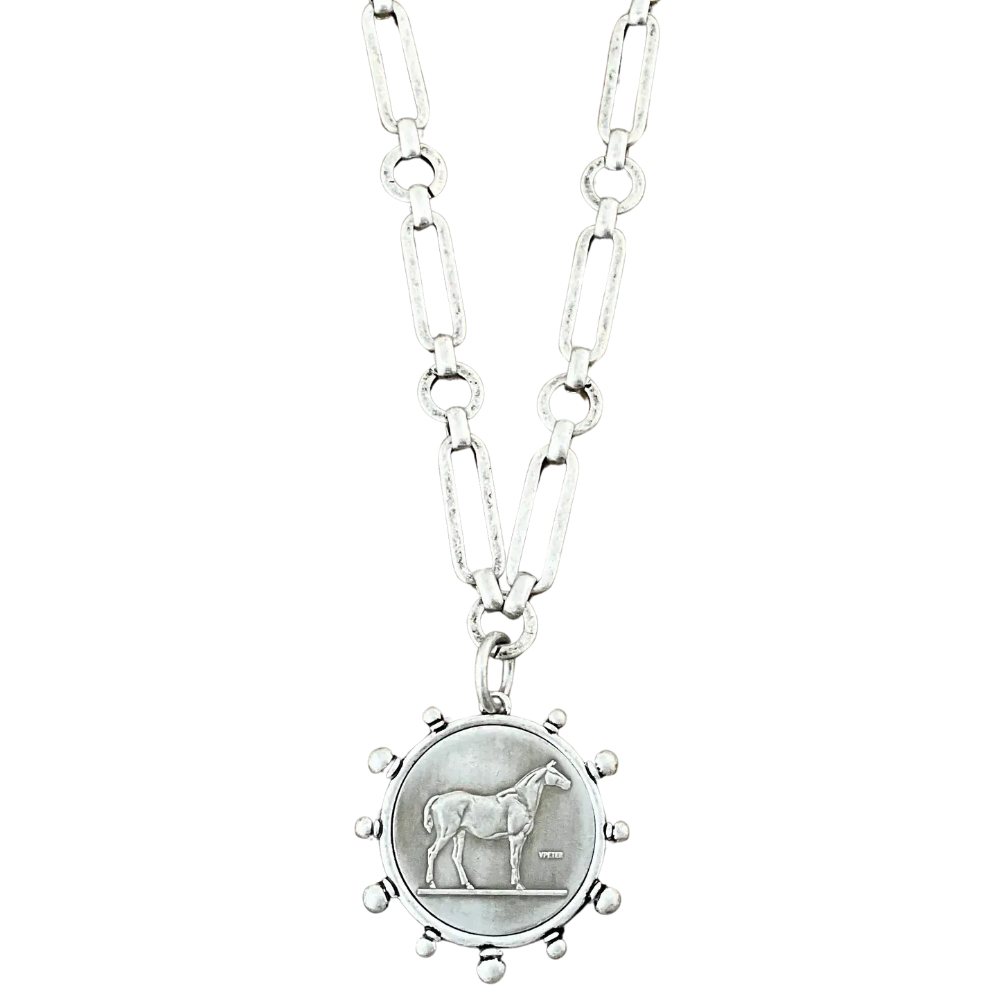 Erin Knight Design Vintage Sterling Plated Chain With Silver Horse Coin ...