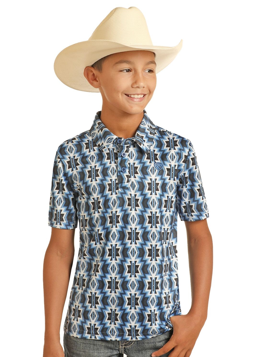 Rock & Roll Boys Blue Printed Aztec Polo - Blanton-Caldwell