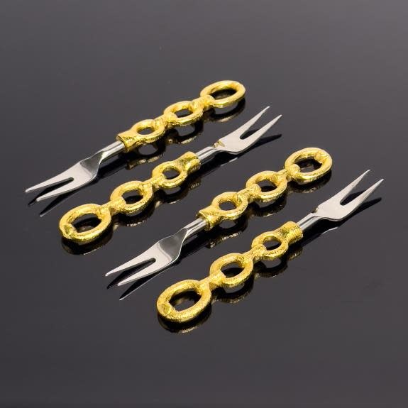 Gold Chain Handle Coctail Forks 4-Pc - Blanton-Caldwell