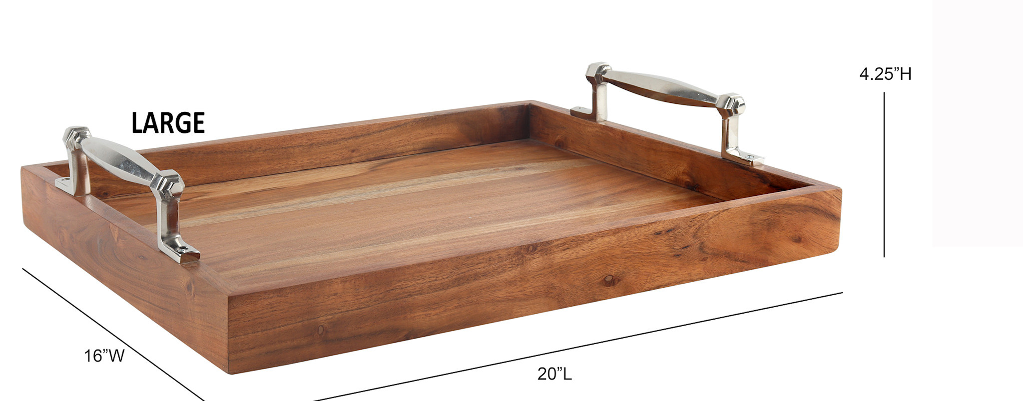 Large Rustic Wooden Tray with Aluminum Handles - Blanton-Caldwell