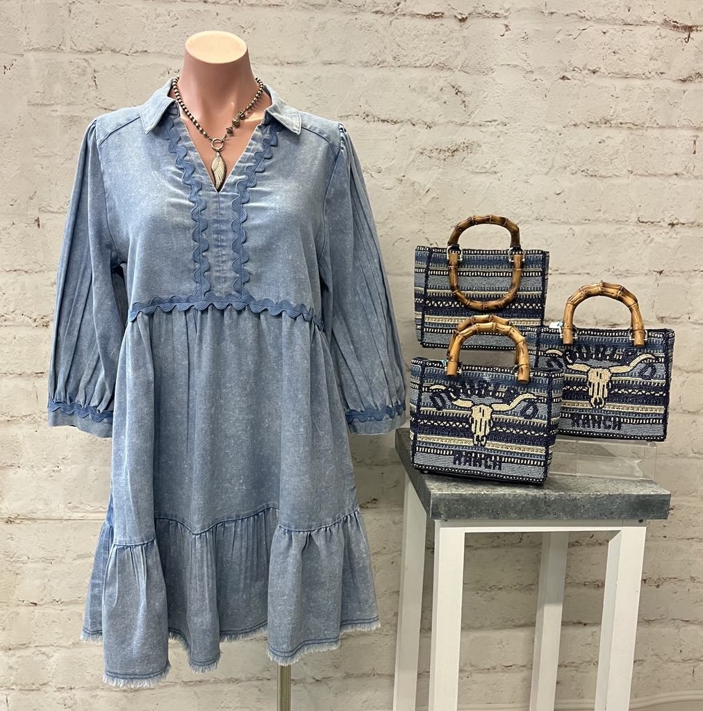 Margaret Denim Ric-Rac Dress - Blanton-Caldwell