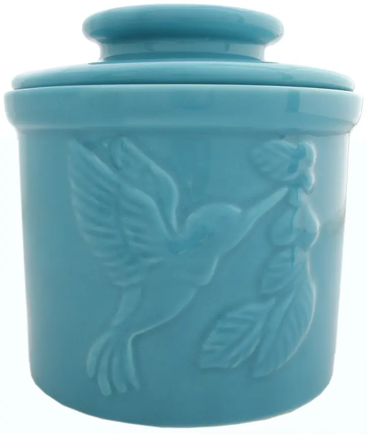 Hummingbird Butter Crock - Teal - Blanton-Caldwell