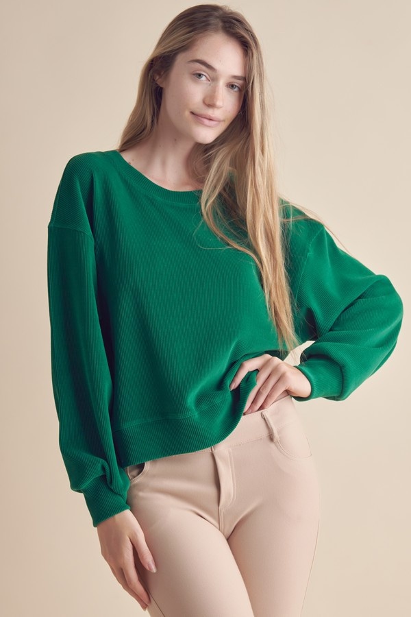 Rachel Relaxed Ribbed Corduroy Long Sleeve Top - Blanton-Caldwell