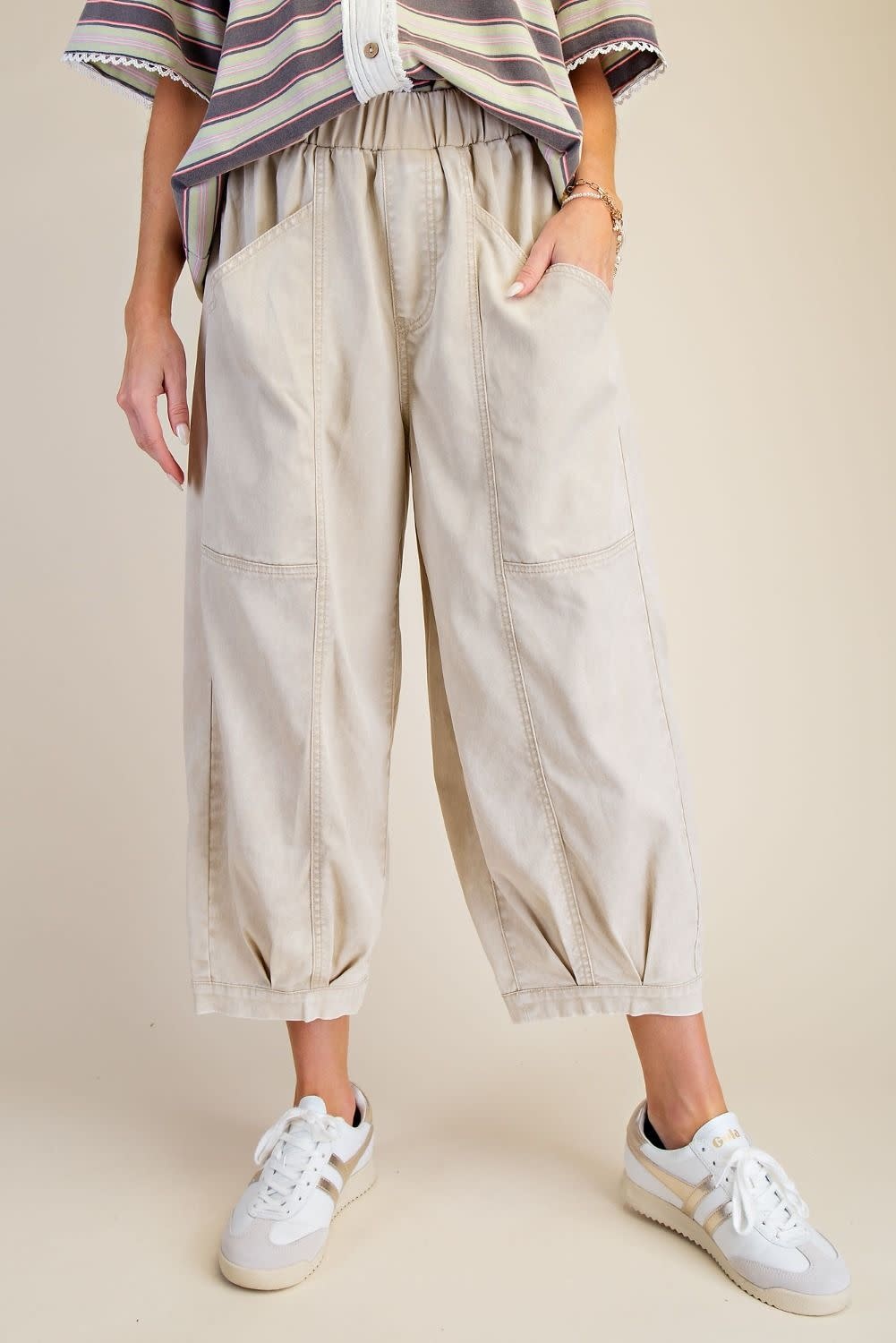 Elana Elastic Waist Band Bottom Khaki Pants - Blanton-Caldwell