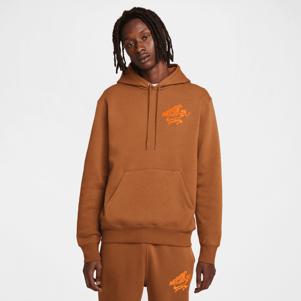 Nike Sportswear Club Hoodie 'Lt British Tan/Safety ORG Nike Sportswear Club Hoodie 'Lt British Tan/Safety ORG