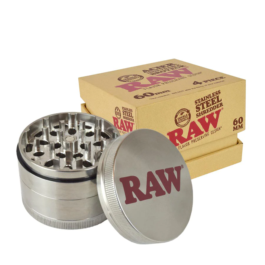 RAW STAINLESS STEEL SHREDDER GRINDER 60MM 4 PIECE - Radical Vape Shop