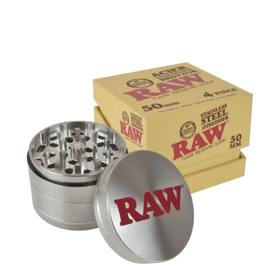 RAW STAINLESS STEEL SHREDDER GRINDER 50MM 4 PIECE - Radical Vape Shop