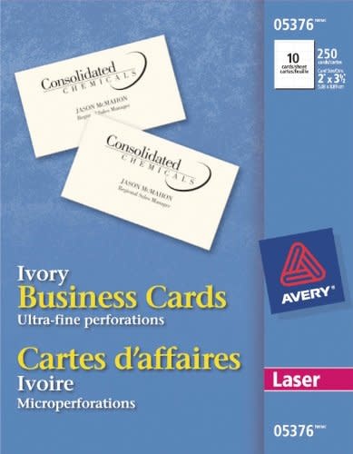 Avery BUSINESS CARDS-2X3-1/2 IVORY PERFORATED 250/EV 5376 - NSIXTY ...