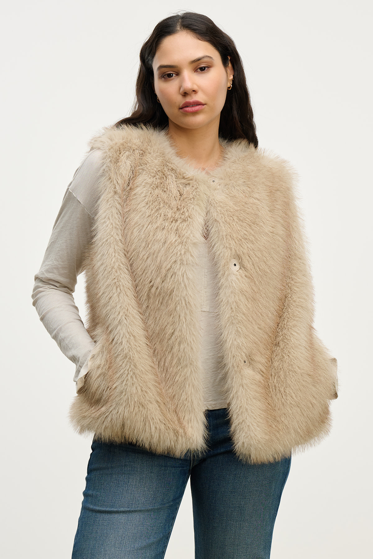 ANASTASIA FAUX FUR VEST IN TAUPE | VELVET BY GRAHAM & SPENCER - Ella's ...