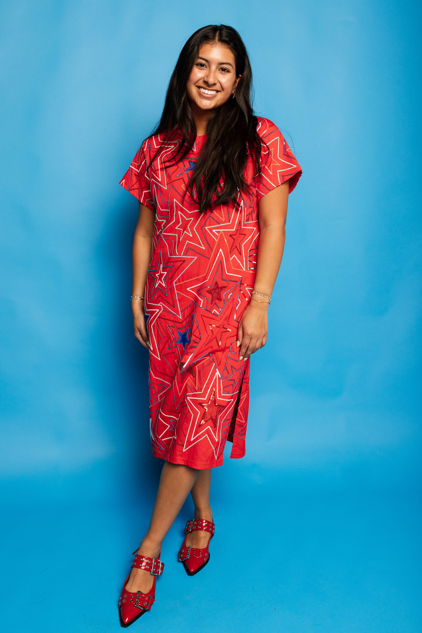 Red, White, & Blue Groovy Star Midi Dress - Southern Accents Boutique