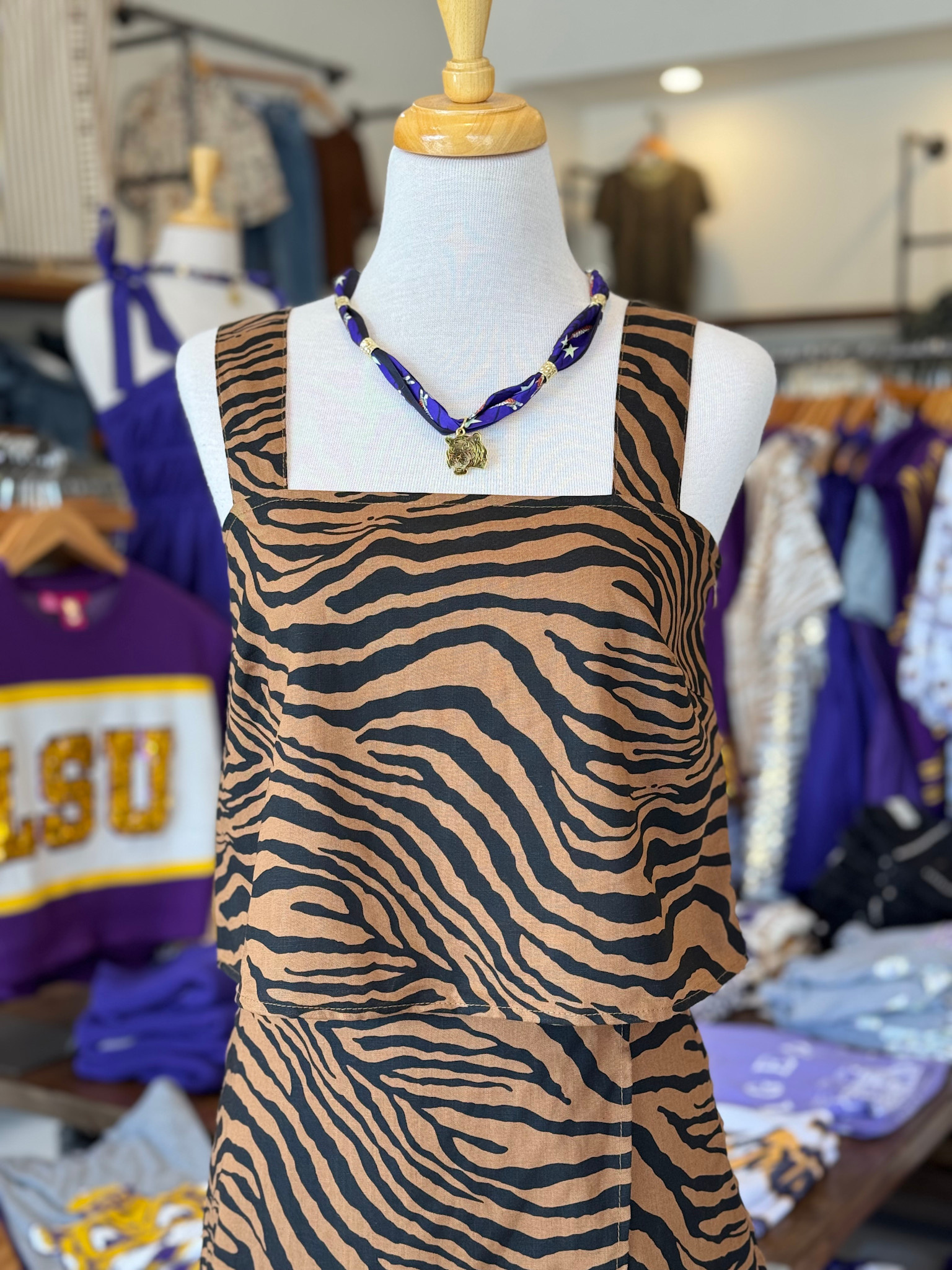 Tiger Print Square Neck Crop Tank - Southern Accents Boutique