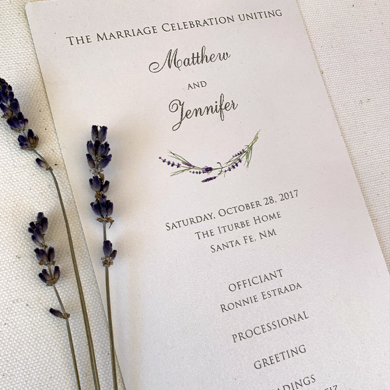 Lavender Spring Menu - Pennysmiths Paper