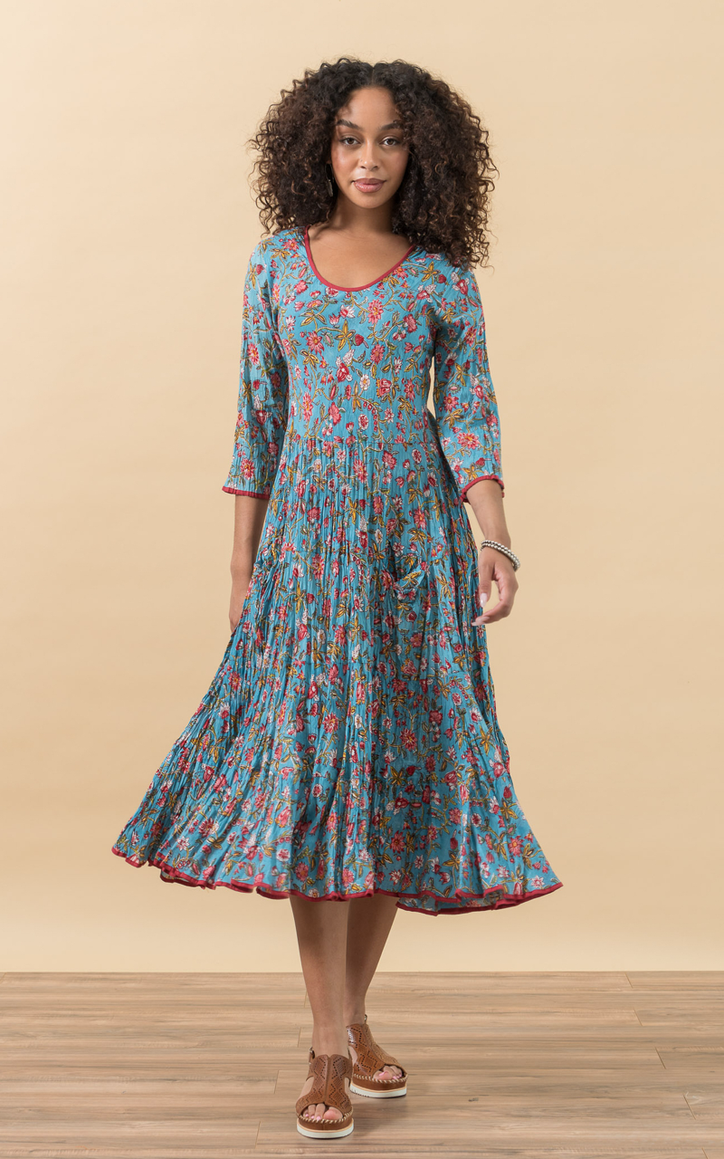 Trade Cloth Santa Fe Dress 3/4 Sleeve Secret Garden - Lovebird Boutique