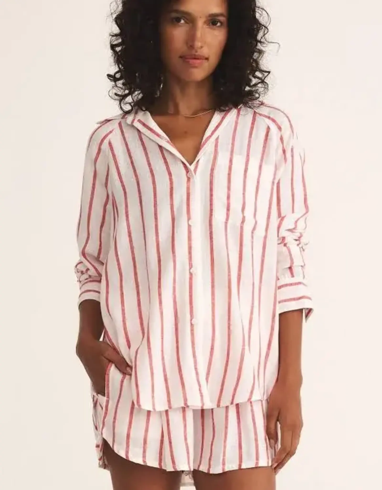 Z Supply Perfect Linen Top Cabana Red - Lovebird Boutique