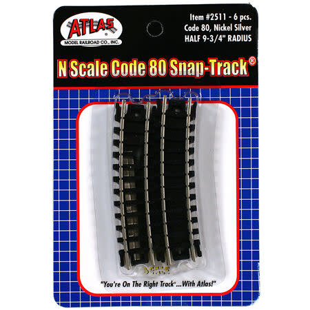 Atlas CODE 80 9.75'' RADIUS 1/2 CURVE 6 N - Paris Junction Hobbies