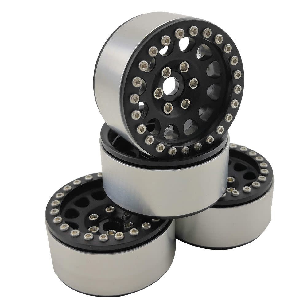 Hobby Details 1.9 Aluminum Beadlock Wheels - M105 Black (4) (Black ring ...
