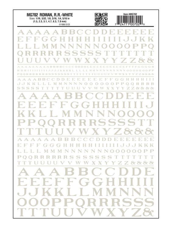 Dry Trans. Alphabet - Railroad Roman - 1/16 - 5/16" - White - Paris ...