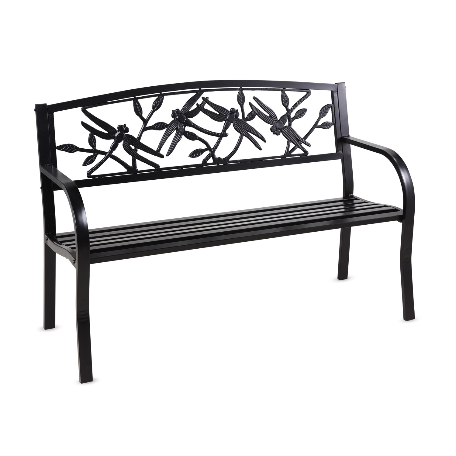 Dragonfly Metal Garden Bench - Black - Klomps Home and Garden