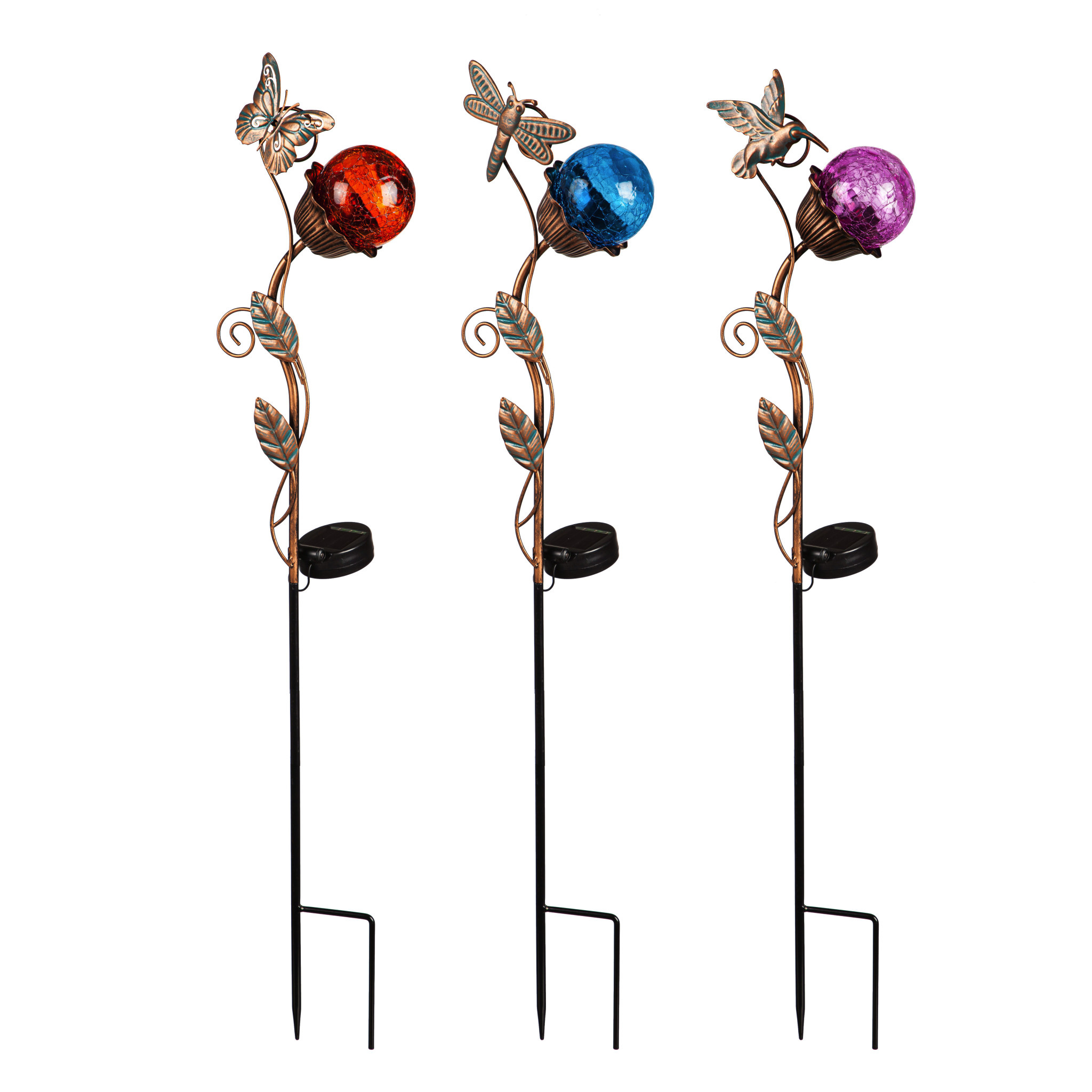 31" BIrd w/ Crackled Glass Solar Stake - Klomps Home and Garden