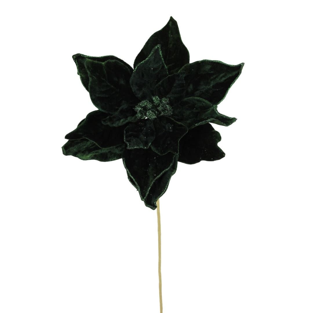 20" Green Velvet Poinsettia Pick - Klomps Home and Garden