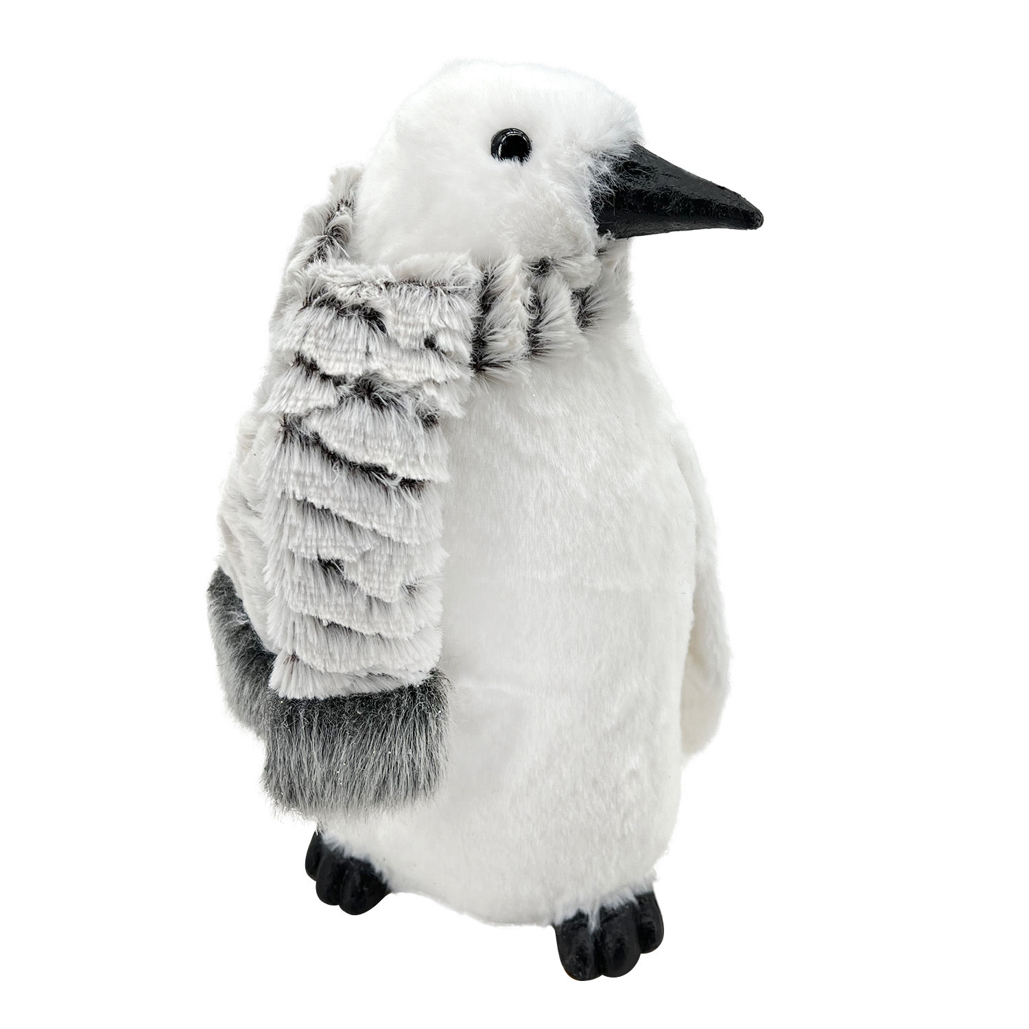 Penguin White Fur 11.5" w/Gray Scarf - Klomps Home and Garden