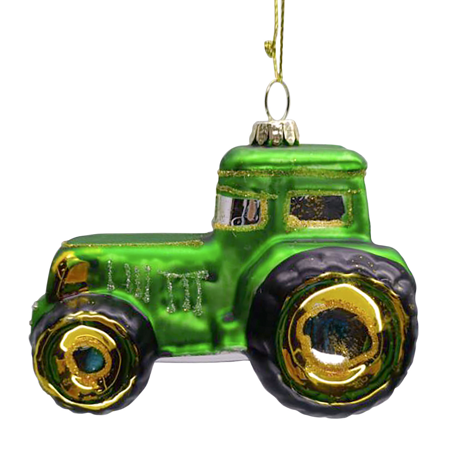 Glass Shiny Green Tractor 3.5" Ornament - Klomps Home and Garden