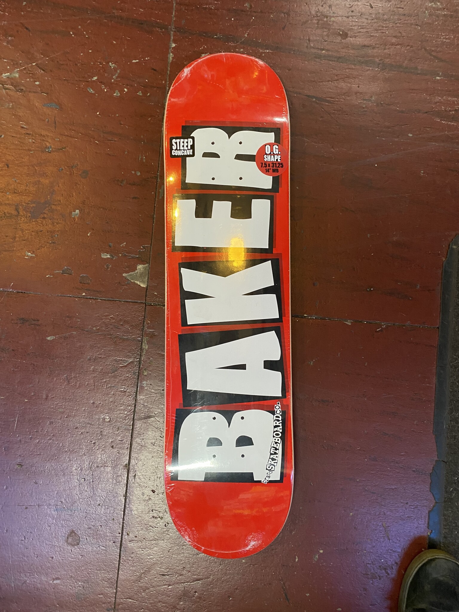 BAKER BRAND LOGO DECK-7.56 RED/WHT - Firehouse Bicycles