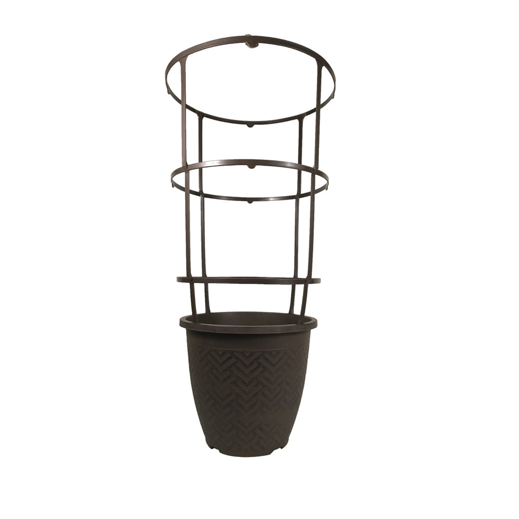 Jessica Round Planter with Tomato Cage 11" - Cappuccino Black ...