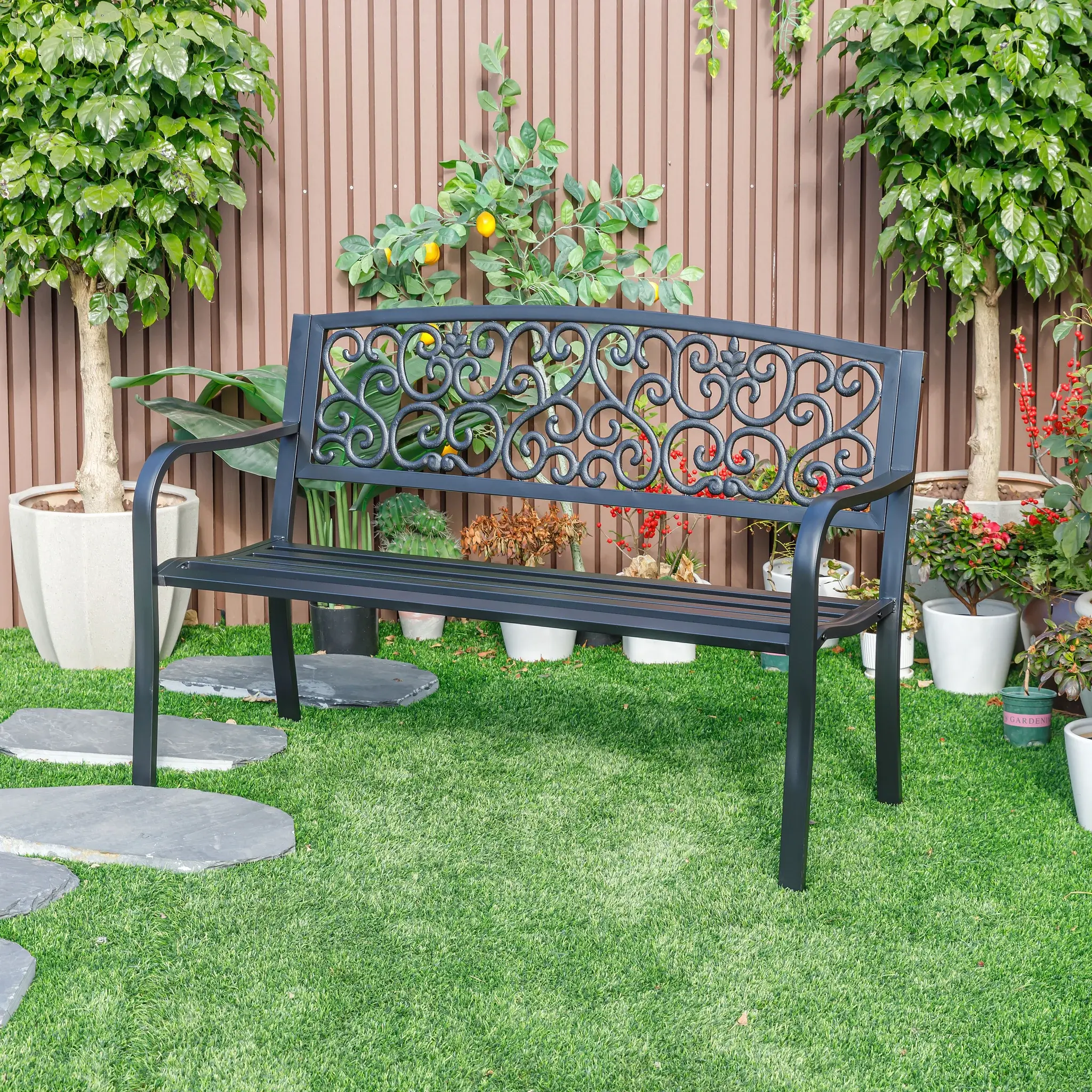 Iron Symphony- Steel and Cast Iron Garden Bench in Timeless Black ...