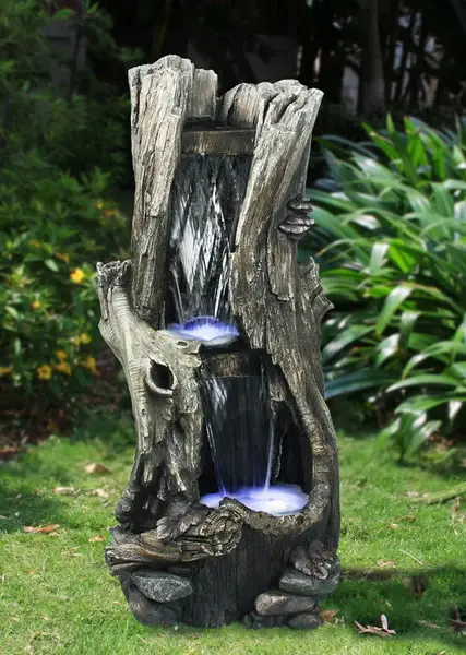 Tree Trunk Waterfall Fountain w/ LED - Livingstone Outdoor